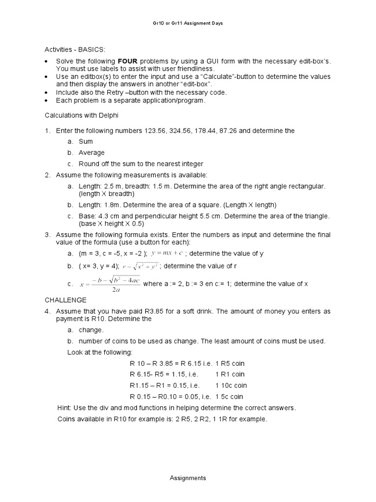 Calculations Using Delphi Gr10-11 Part1 | PDF | Area | Length