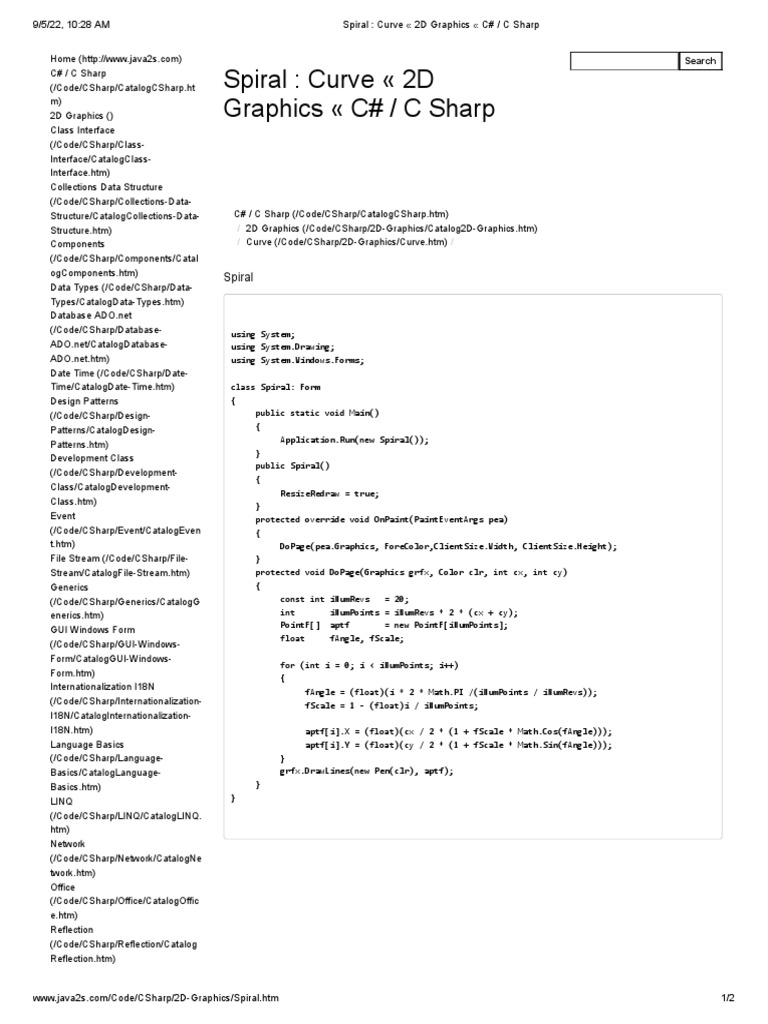 Spiral - Curve 2D Graphics C# - C Sharp | PDF | C Sharp (Programming ...