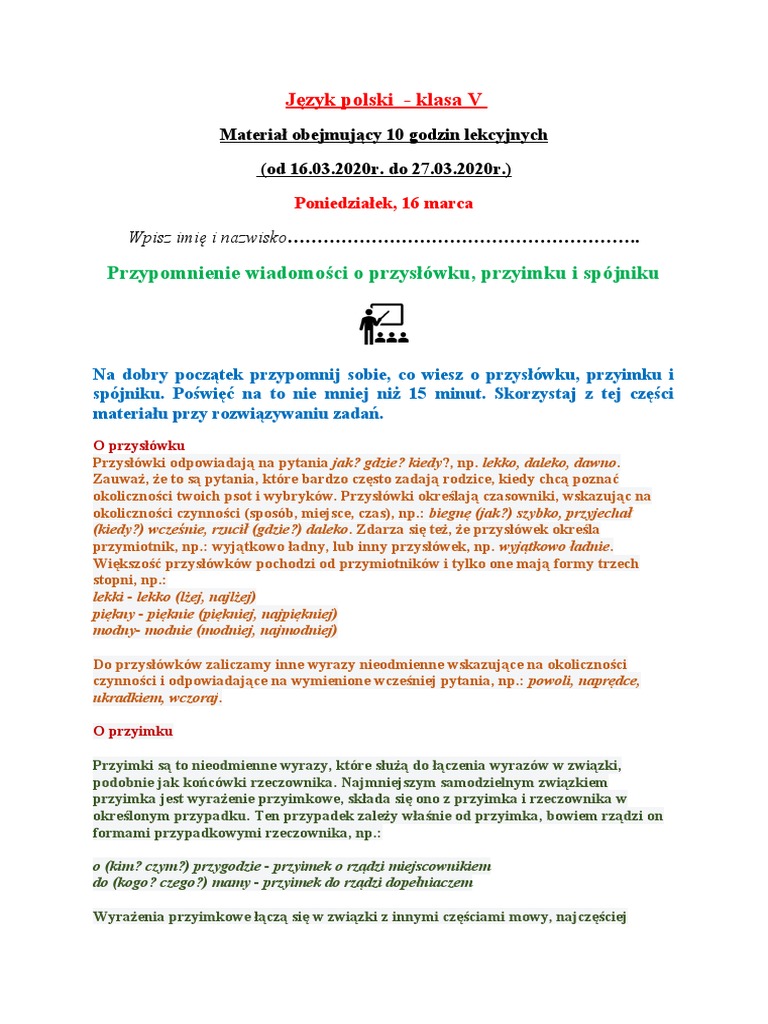 Jezyk Polski - Klasa V | PDF