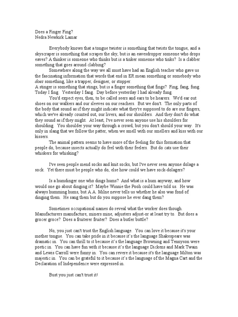 Week 2 Does A Finger Fing | PDF