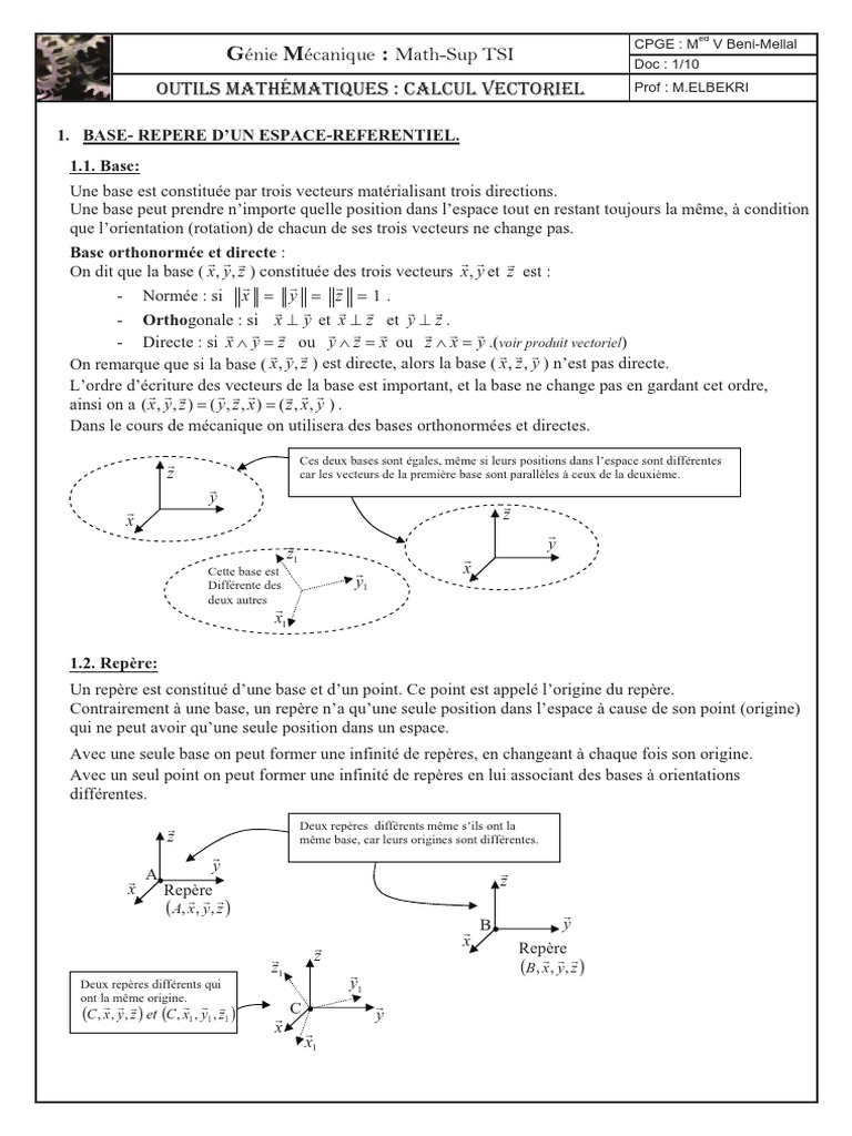 Produit vectoriel et repères en mécanique | PDF | Sphère | Base ...