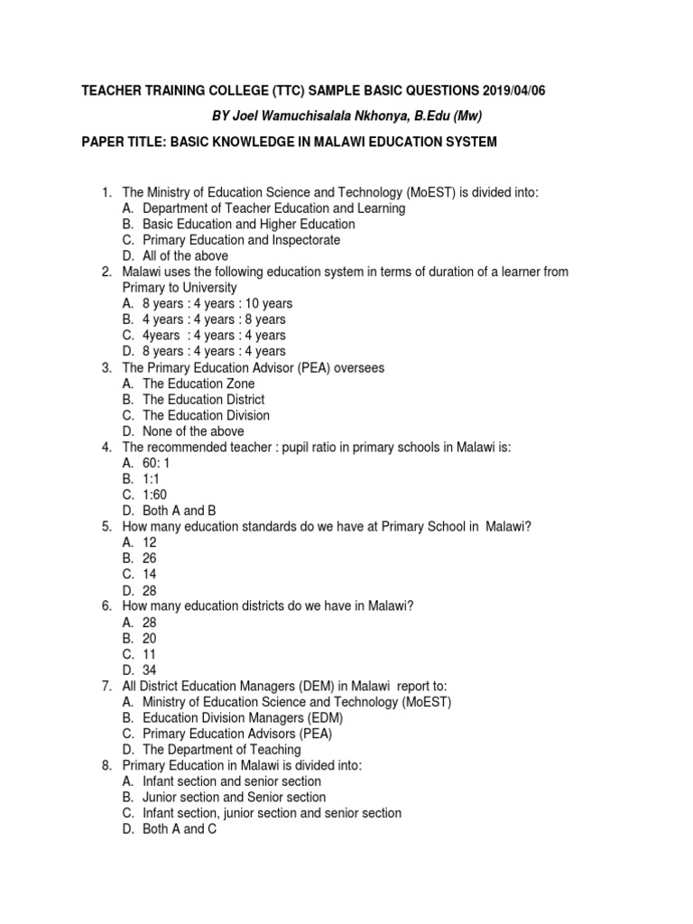 TTC Aptitude Sample Questions 2019 PDF-1 | PDF | Teachers | Schools