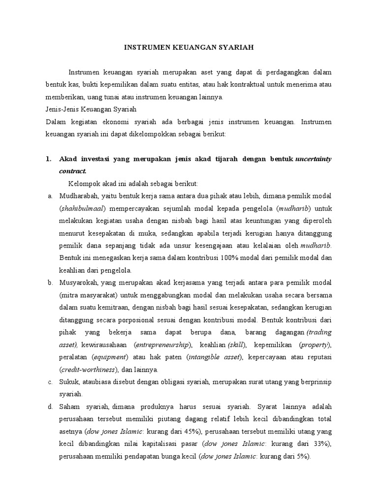 Jenis-Jenis Instrumen Keuangan Syariah | PDF | Pengelolaan Keuangan & Uang