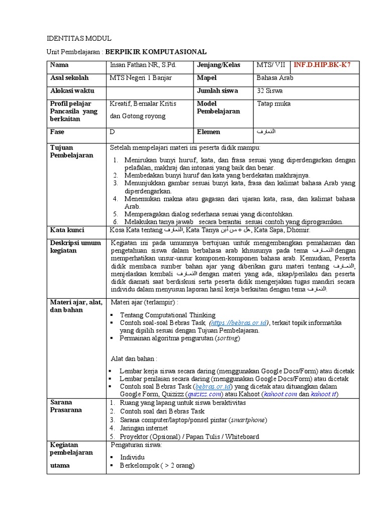 Modul Ajar Bahasa Arab - Taaruf | PDF