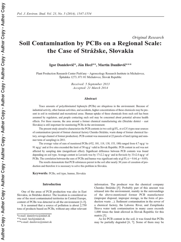 PCBs Monitoring in Agricultural Land Near by Main Former Source of ...
