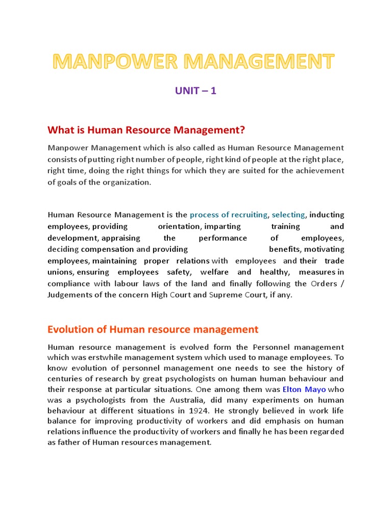 Manpower Management Unit 1 | PDF | Recruitment | Human Resource Management