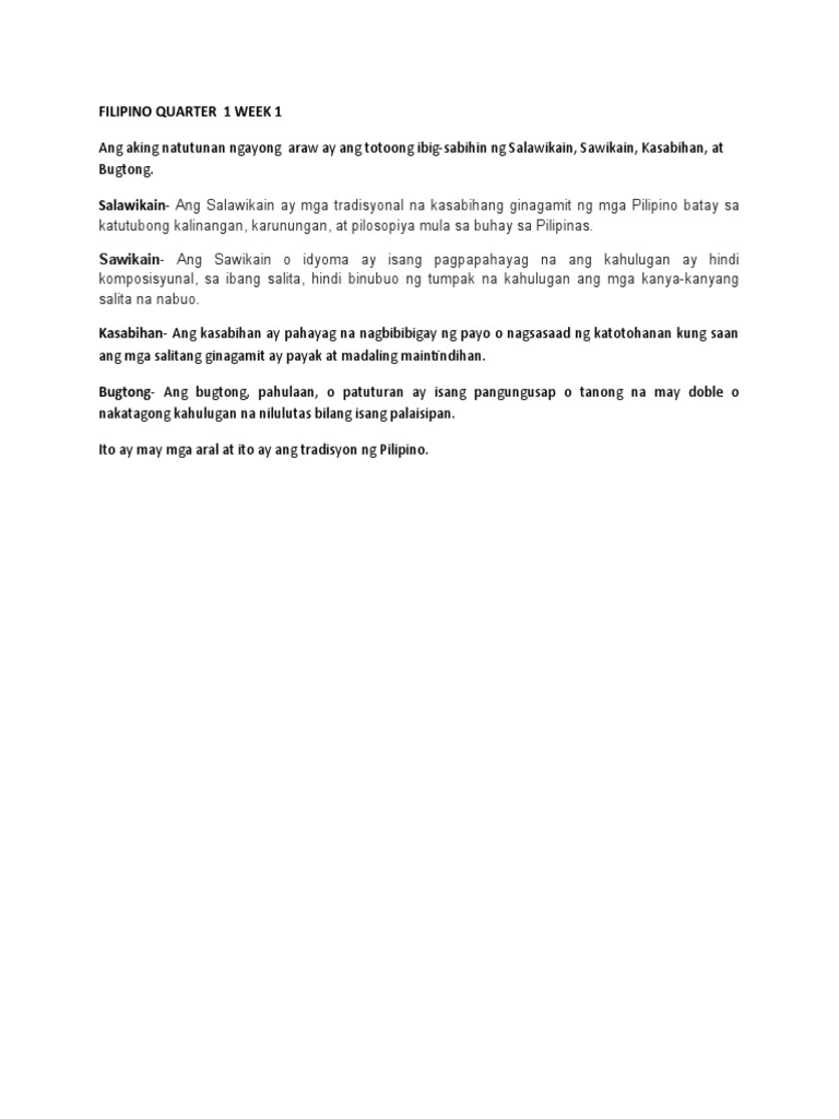 Filipino Quarter 1 Week 1 | PDF