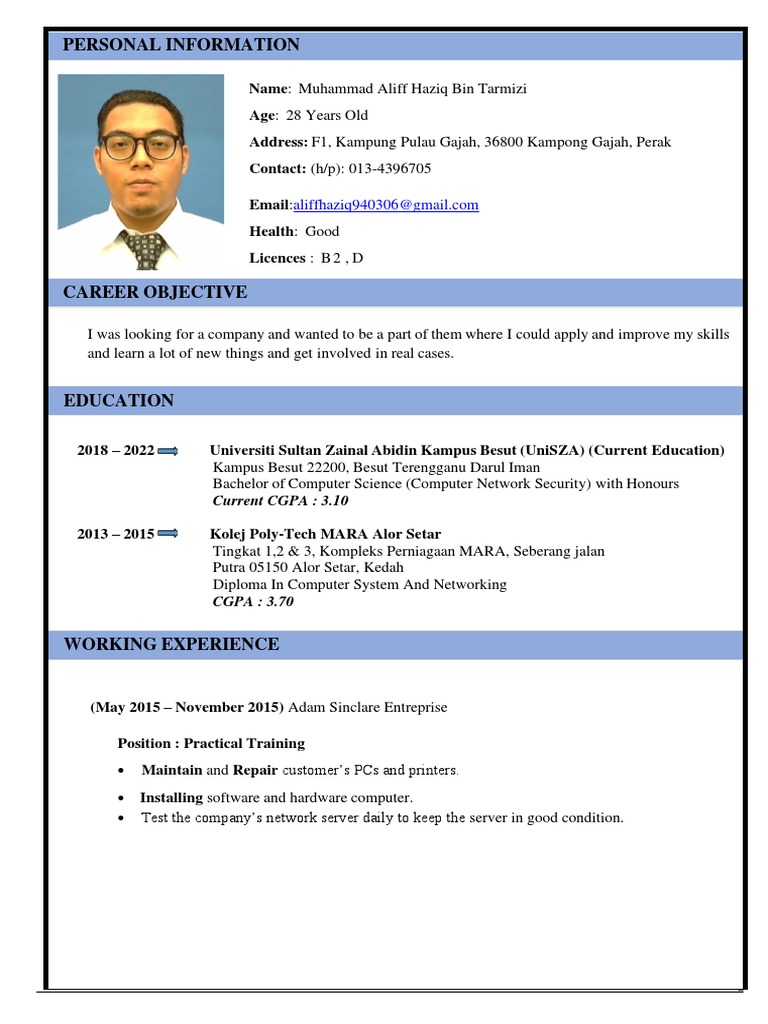 Resume - Muhammad Aliff (051294) | PDF | Computer Network | Computer ...