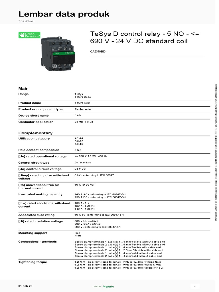 TeSys Control Relays - CAD50BD | PDF | Relay | Physical Quantities