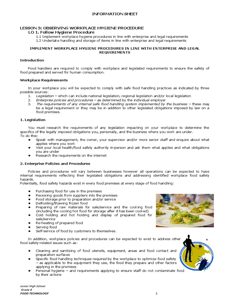 Information Sheet: Implement Workplace Hygiene Procedures in Line With ...