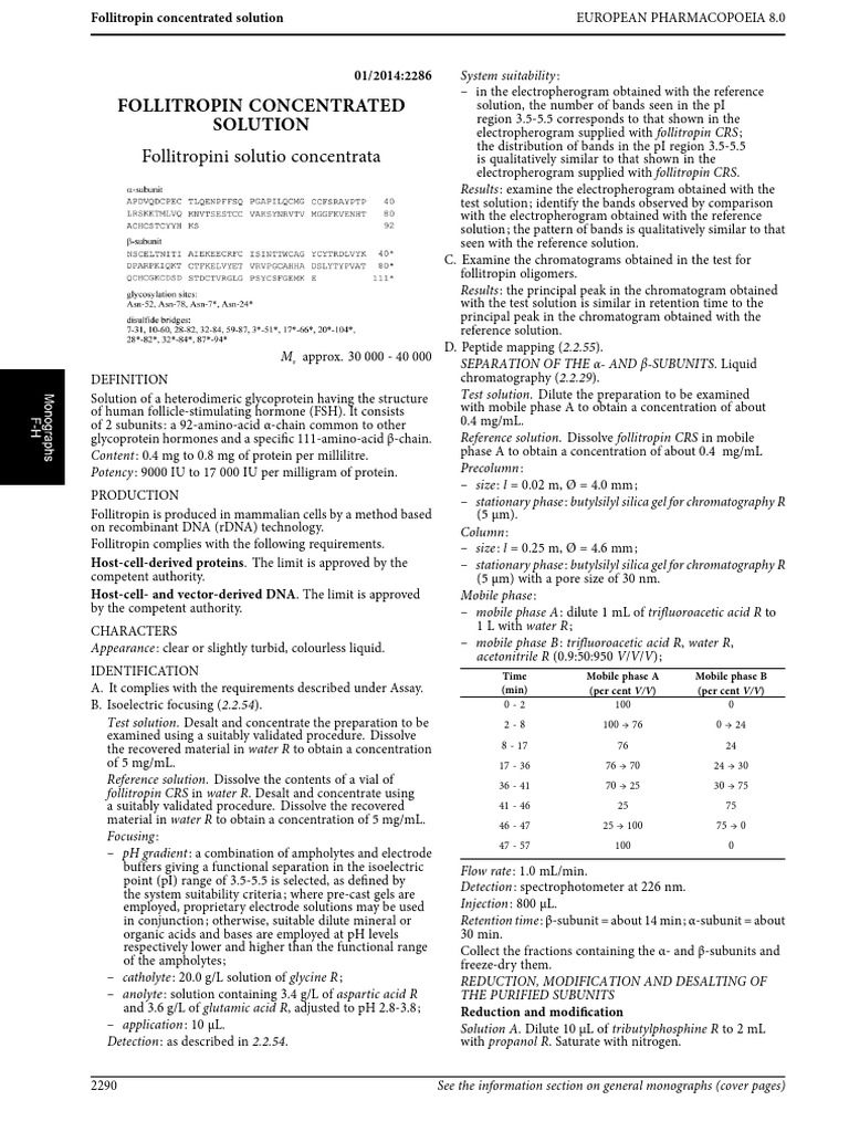 Follitropin Concentrated Solution Ep8.0 - 2286 | PDF | Chromatography | Gel Electrophoresis