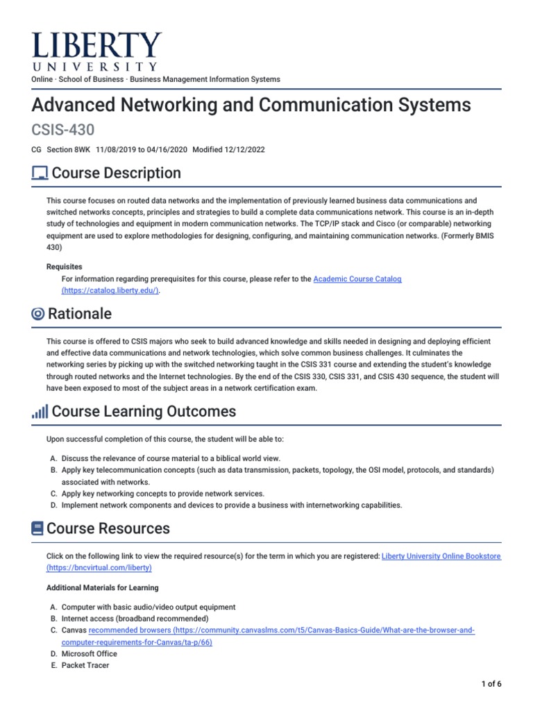 Advanced Networking and Communication Systems CSIS 430 CG | Download Free PDF | Computer Network ...