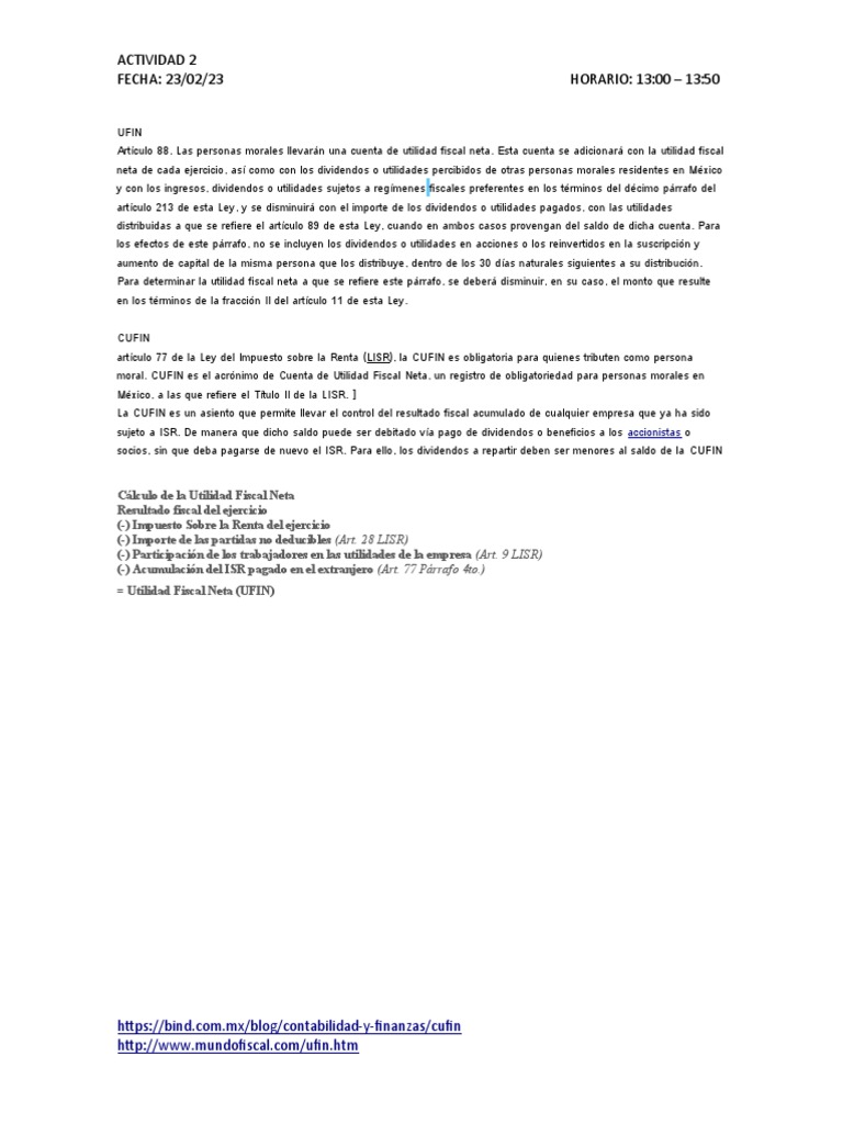 UFIN y CUFIN: Conceptos Clave Fiscales | PDF