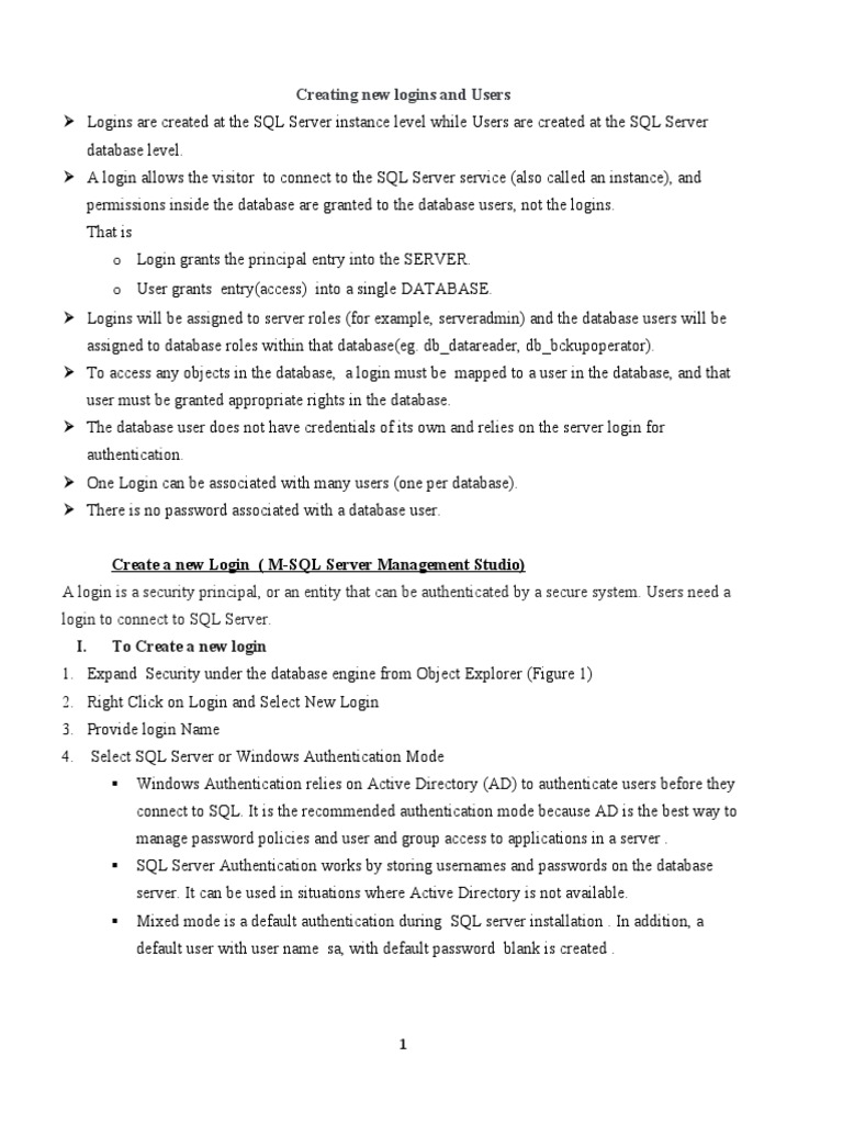 Create New Logins and Users (MSSMS) | PDF | Password | Databases