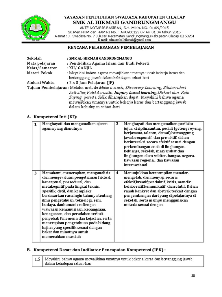 RPP BAB 4 Kerja Keras | PDF