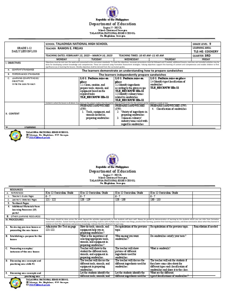 DLL 9 3rd w1 | PDF | Learning | Curriculum