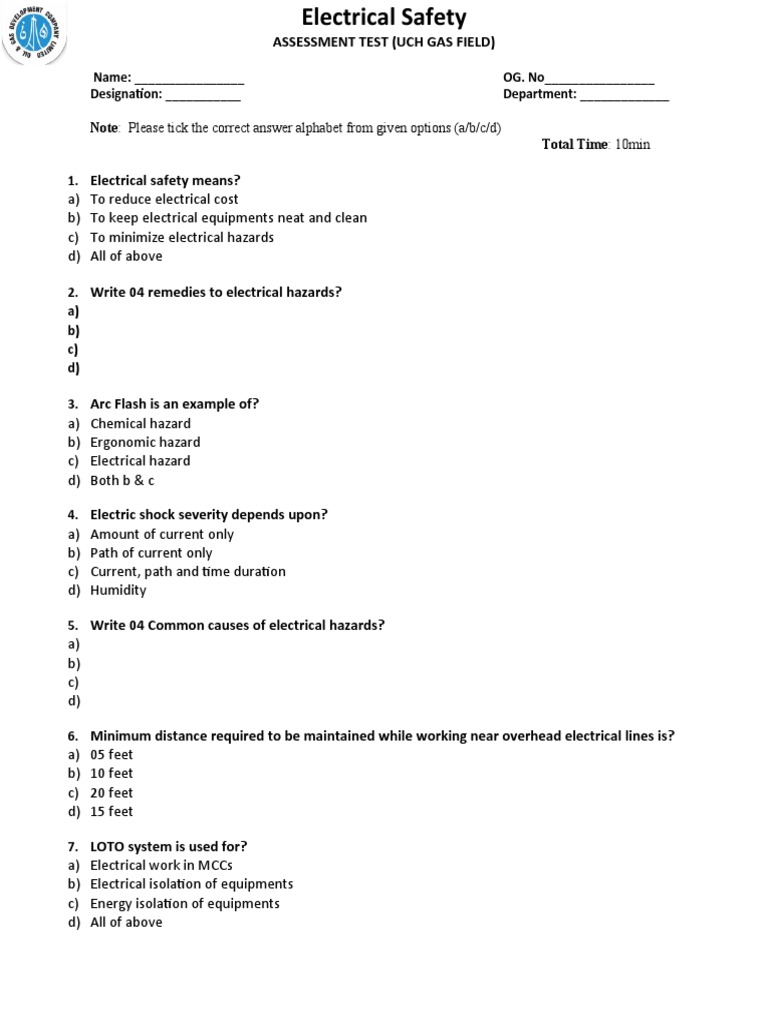 Electrical Safety Assessment Test | PDF