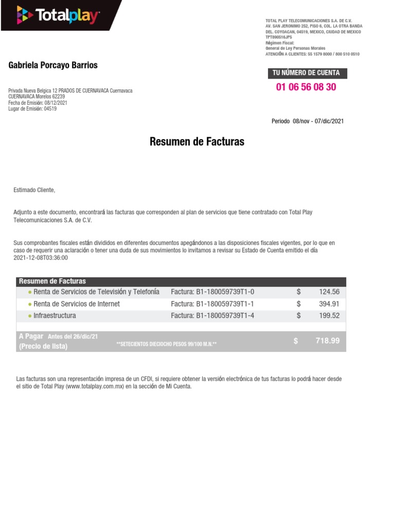 Resumen de Facturas Total Play 2021 | PDF | Factura | Comunicación