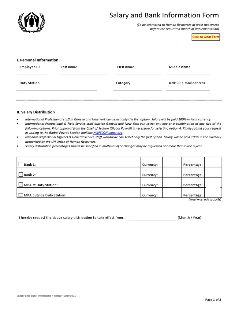 Salary and Bank Information Form - English | PDF | Salary | Payments