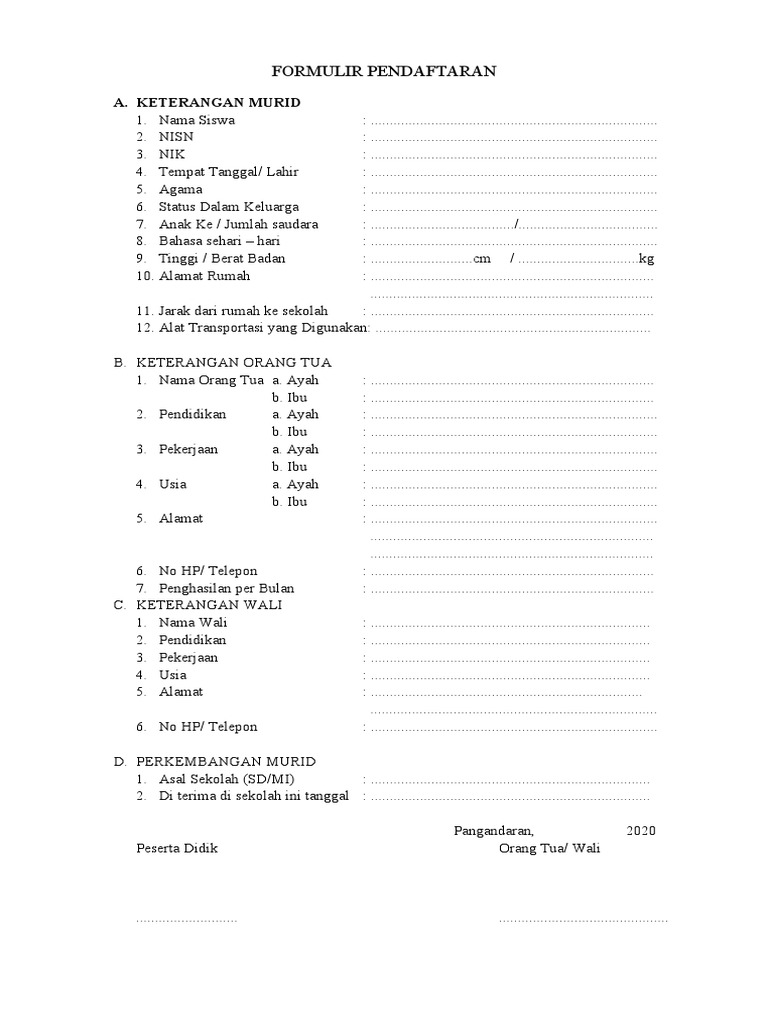 FORMULIR PENDAFTARAN | PDF