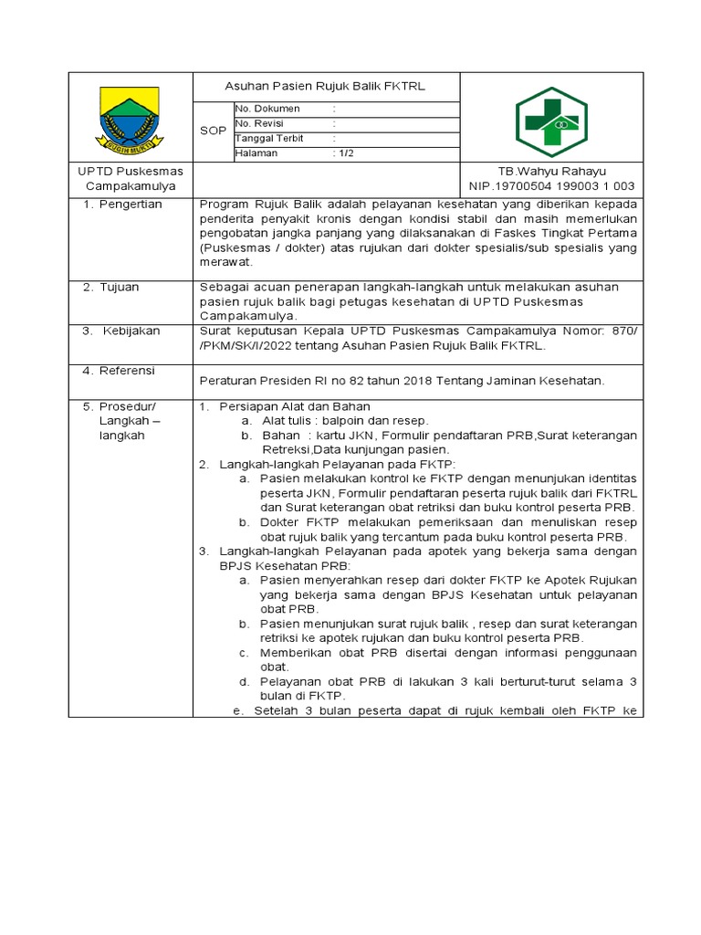 3.7.2.1 Sop Asuhan Pasien Rujuk Balik | PDF | Kesehatan Holistik ...