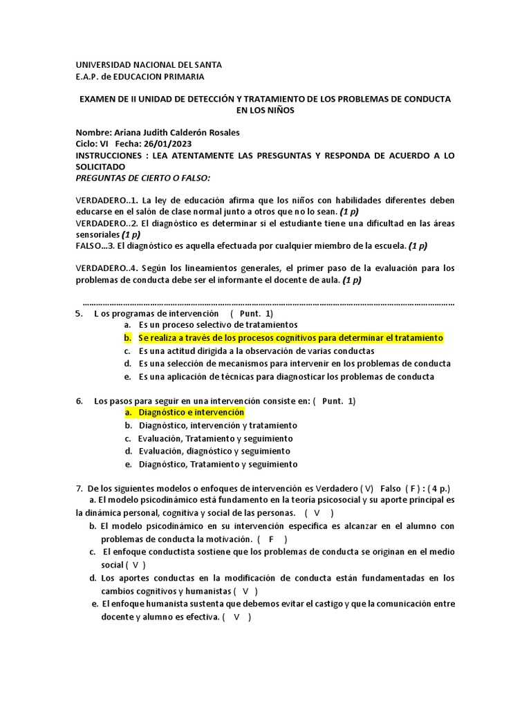 EXAMEN DE II UNID. Deteccion y Tratamiento de Prob. Cond. 2022 II | PDF ...