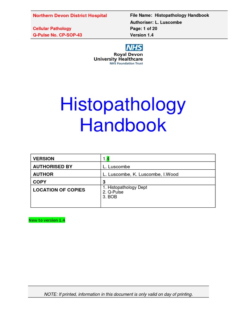 Histopathology Handbook Overview | PDF | Histopathology | Pathology