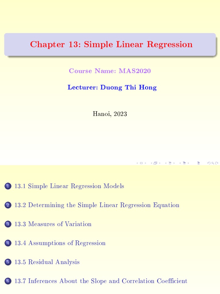 MAS2020 Chapter 13 Simple Linear Regression | PDF | Errors And Residuals | Regression Analysis