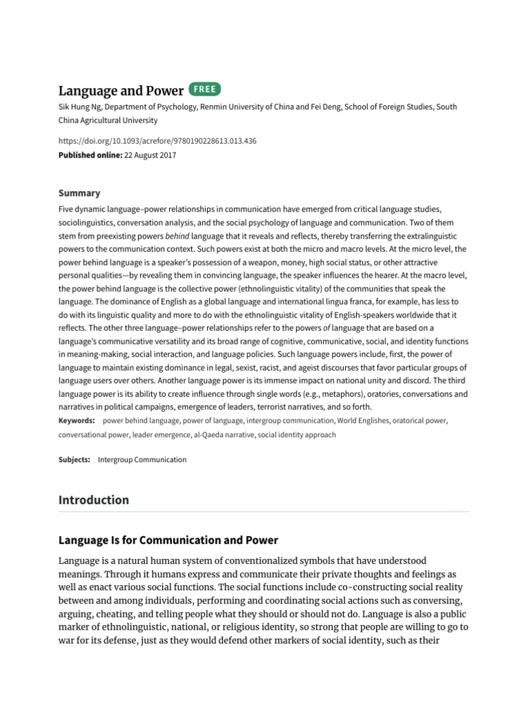Language and Power - Oxford Research Encyclopedia of Communication ...