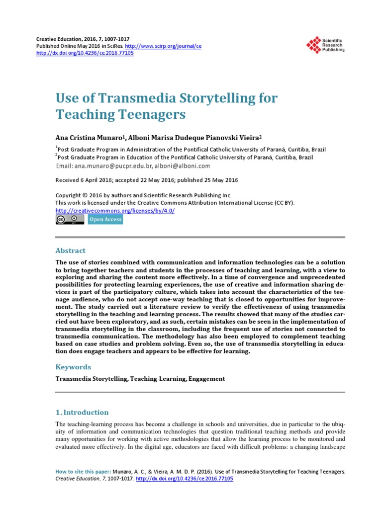 Use of Transmedia Storytelling For Teach | PDF | Storytelling | Learning