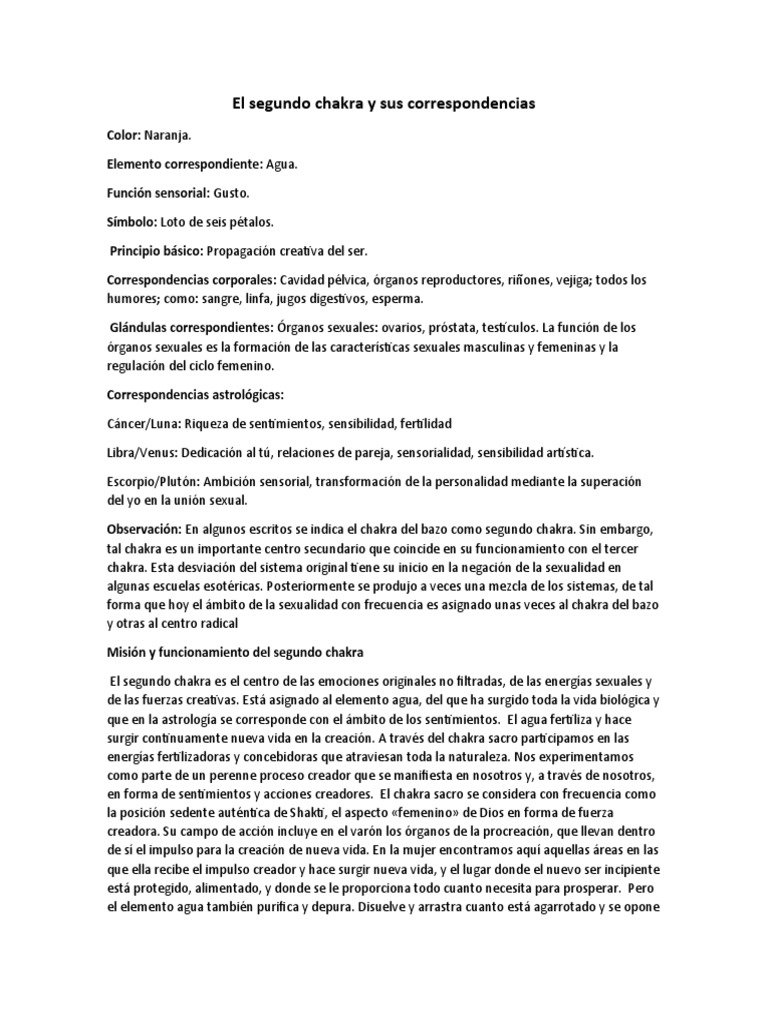 El Segundo Chakra y Sus Correspondencias | PDF | Sistema reproductivo ...