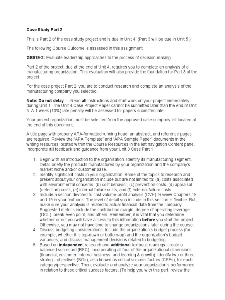 Case Study Part 2 Assignment Instrucitons | PDF | Top Down And Bottom ...