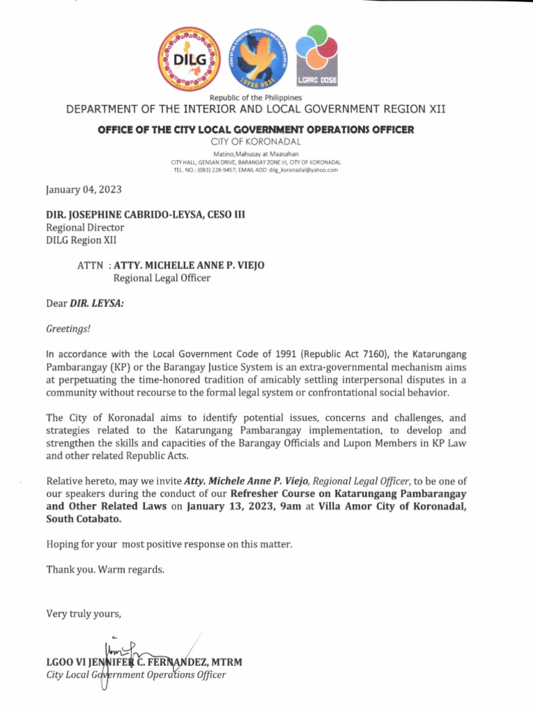 Invitation Re Refresher Course On KP Law and Other Rlated Republic Acts ...