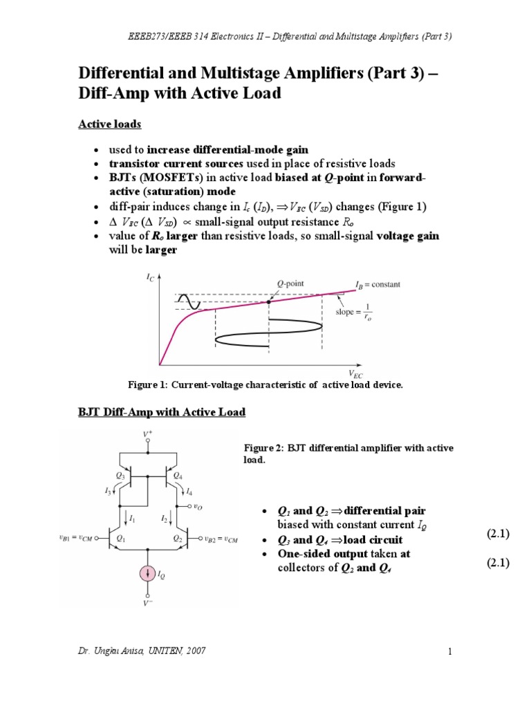 Diff Amp Active Load | PDF | Amplifier | Bipolar Junction Transistor