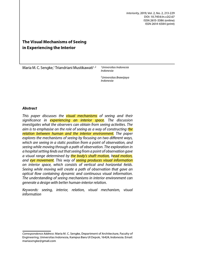 Visual Mechanisms in Interior Experience | PDF | Experience | Space