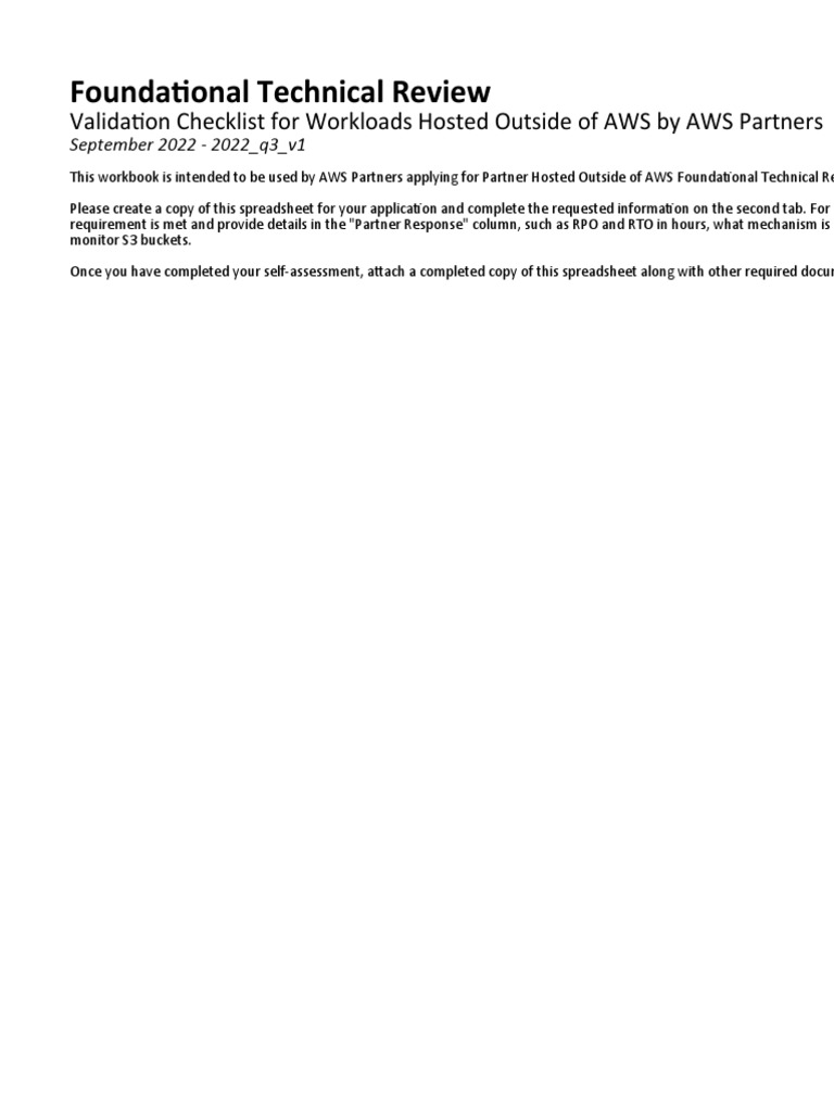 AWS FTR Validation Checklist for Partners | PDF | Disaster Recovery ...