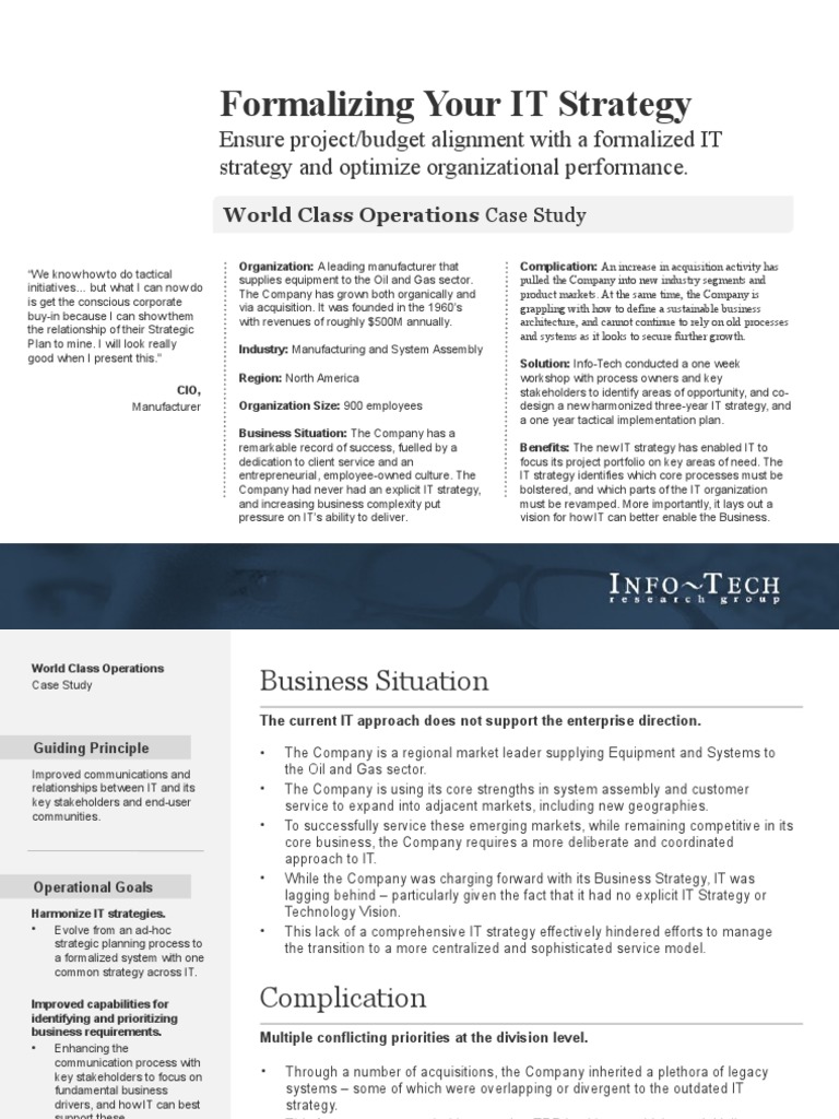IT Strategy Case Study Large Manufacturing Company | PDF | Strategic Management | Goal
