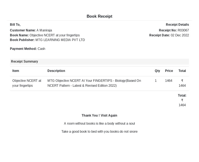 Book Receipt for Objective NCERT | PDF