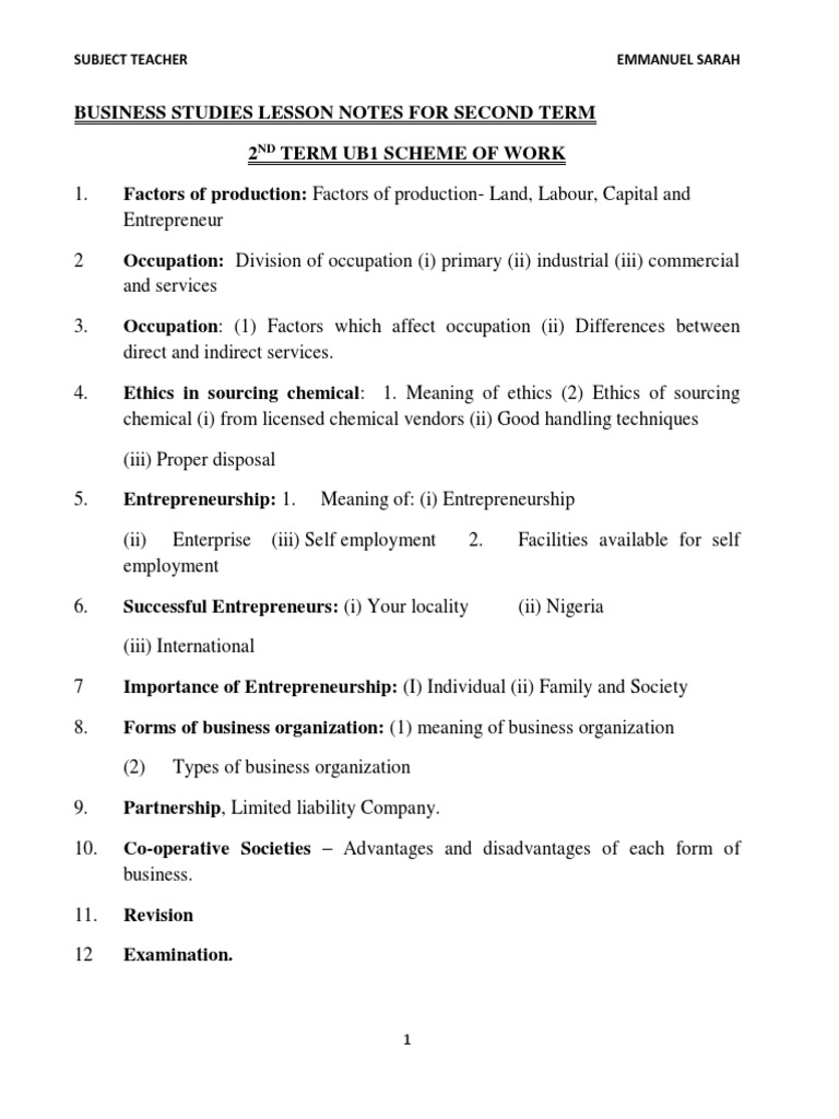 Business Studies Note For Ub1 Second Term | PDF | Sole Proprietorship ...