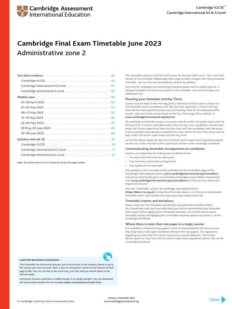 June 2023 Zone 2 Time Table | PDF | Mathematics | Science