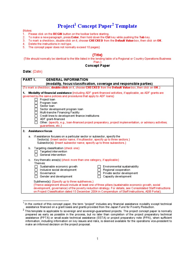 Project Concept Paper Template | PDF | Asian Development Bank ...