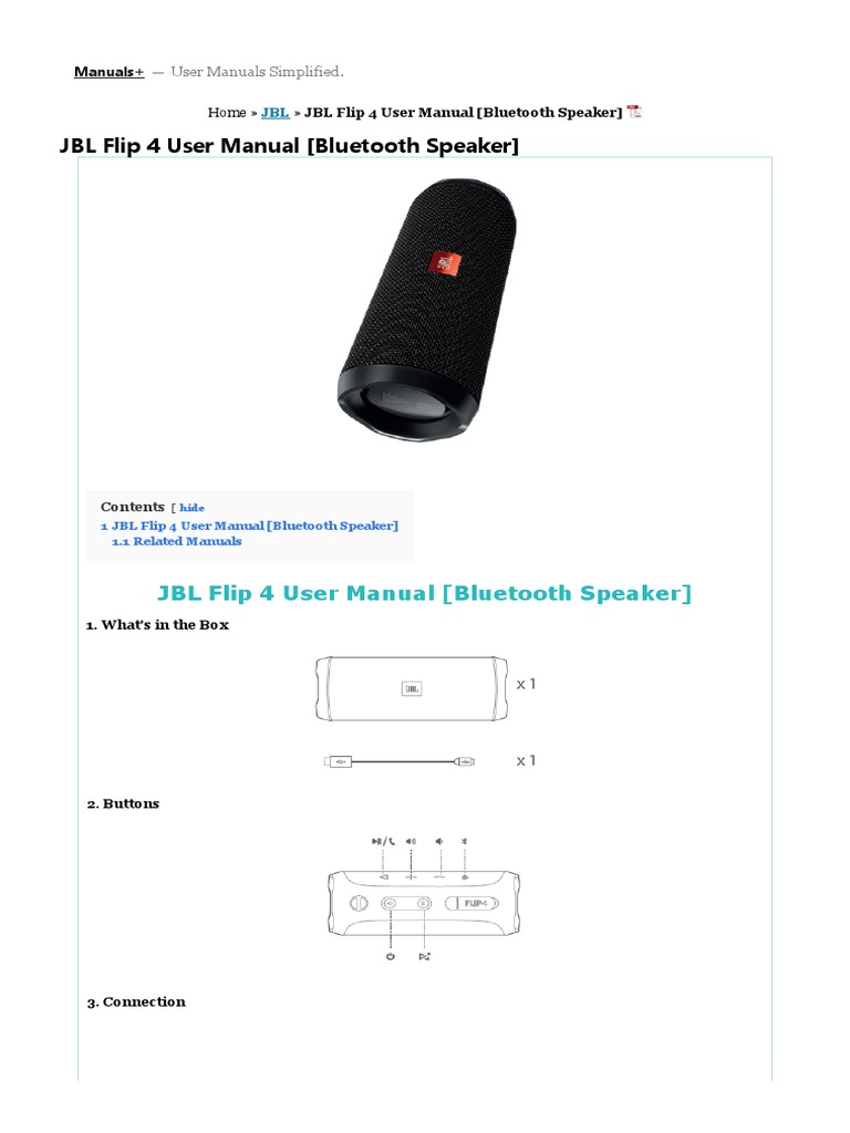 JBL Flip 4 User Manual (Bluetooth Speaker) - Manuals+ | PDF | Bluetooth | Transmitter