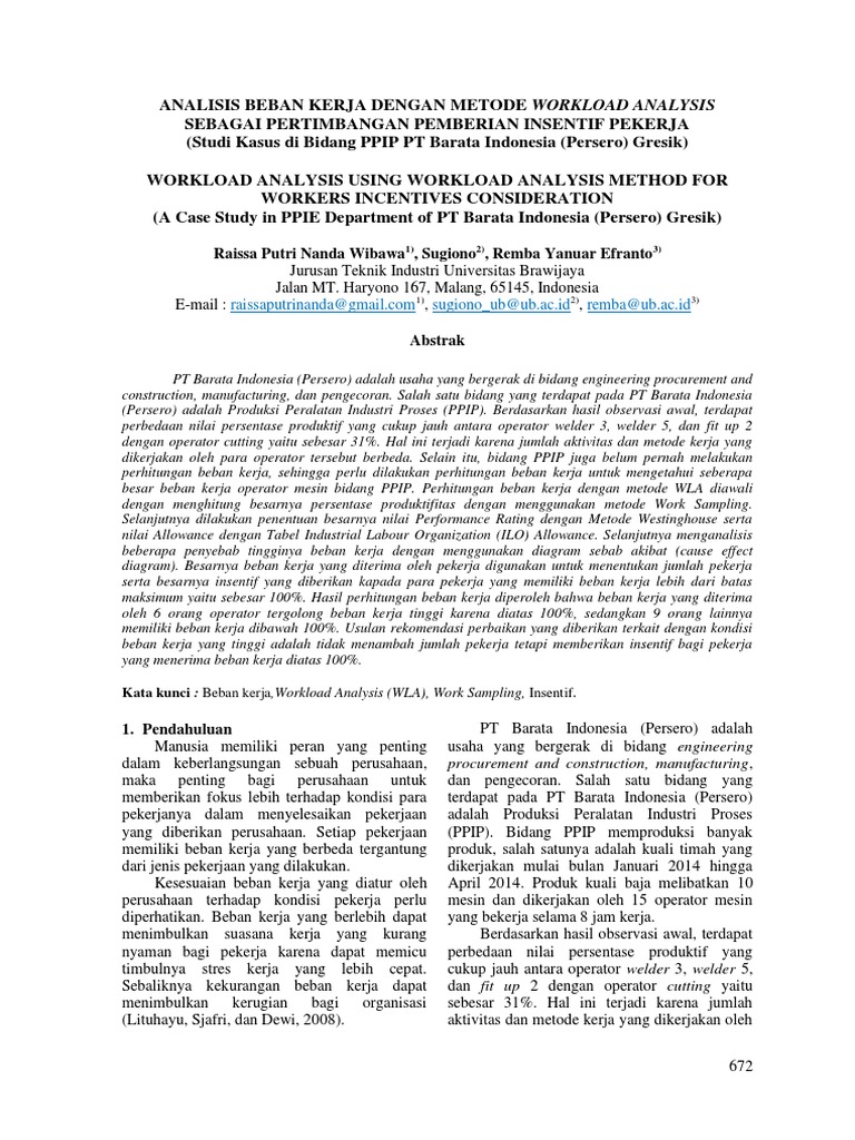 ID Analisis Beban Kerja Dengan Metode Workl | PDF | Bisnis | Teknologi & Rekayasa