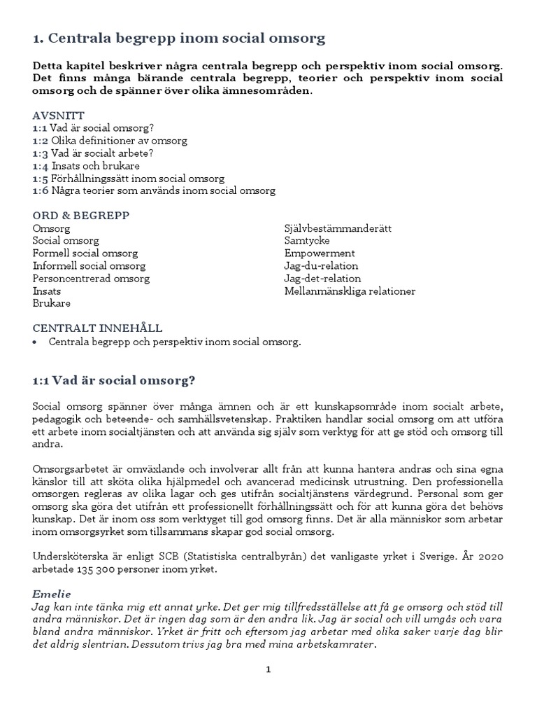 Centrala Begrepp Inom Social Omsorg | PDF