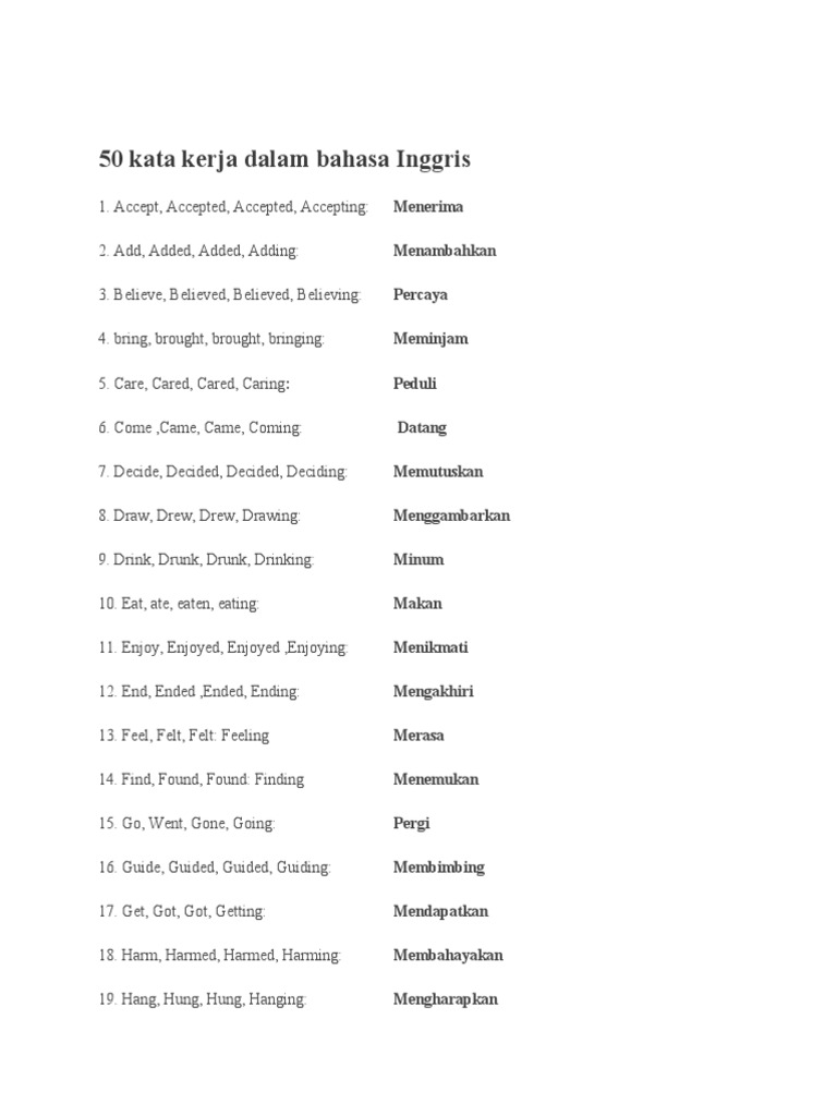 50 Kata Kerja Dalam Bahasa Inggris Pdf