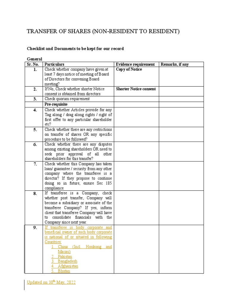 Checklist Transfer NR To R | PDF | Private Law | Corporations