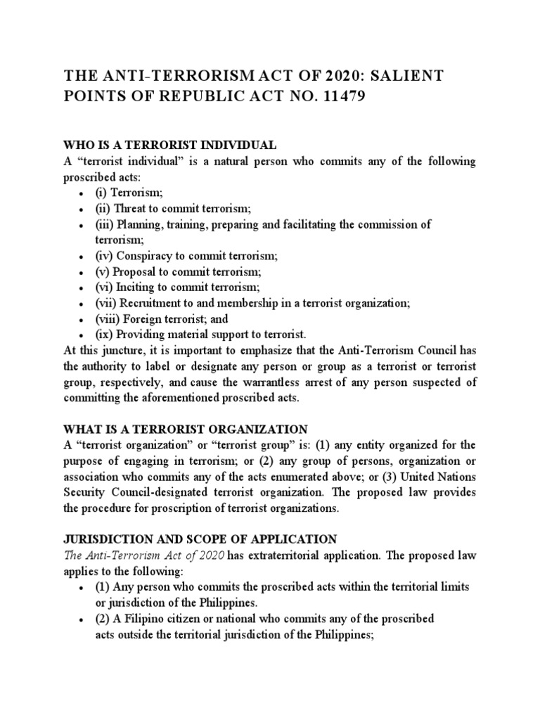 An In-Depth Analysis of Key Provisions and Definitions in the Anti-Terrorism Act of 2020 | PDF ...