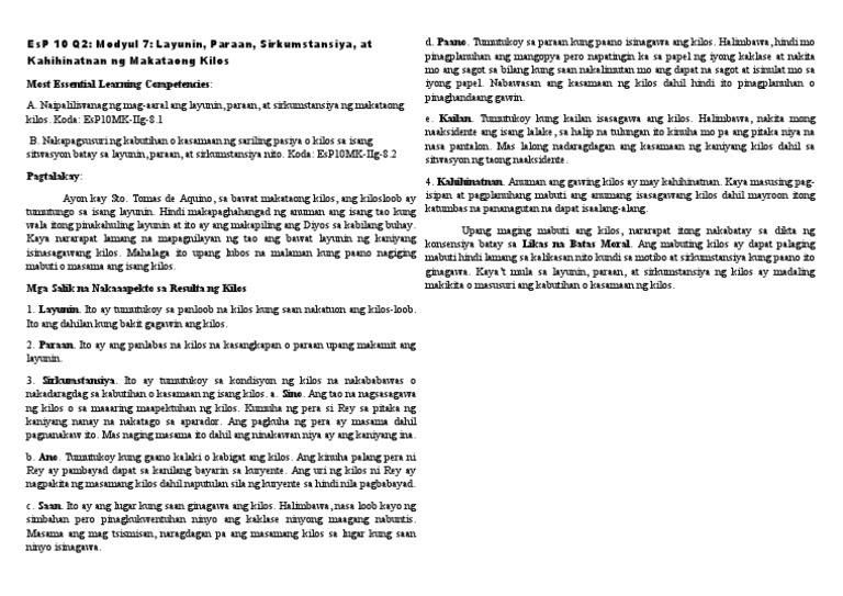 EsP 10 - Q2 - Modyul 7 Outline | PDF