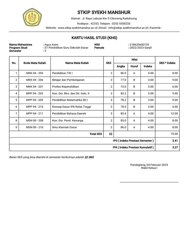 Cetak Laporan KHS SM3 | PDF