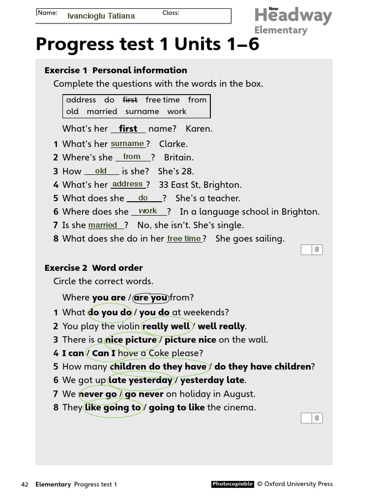 Progress Test 1-6 | PDF | Linguistics